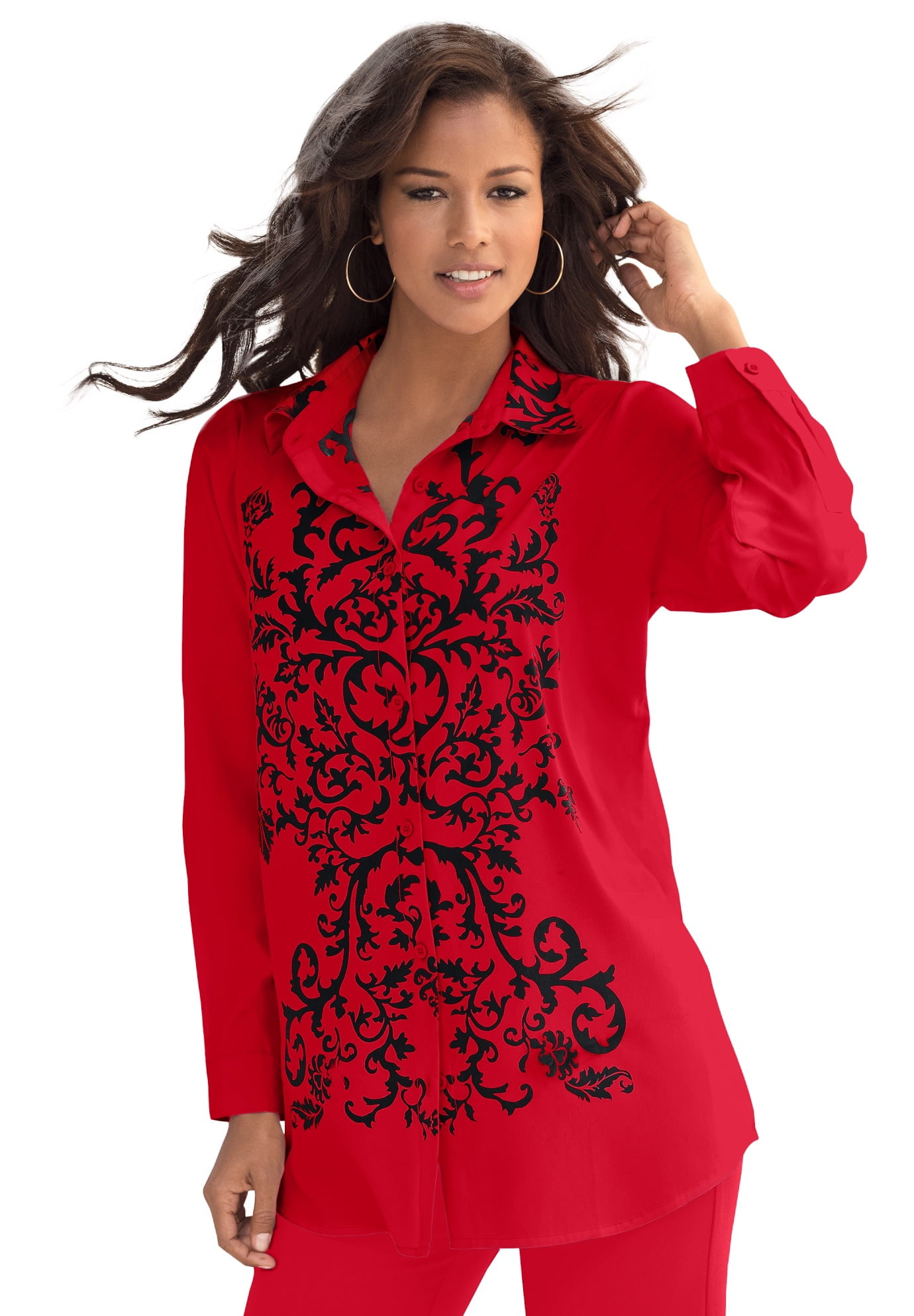 Roaman's Women's Plus Size Scroll Print Shirt - Walmart.com