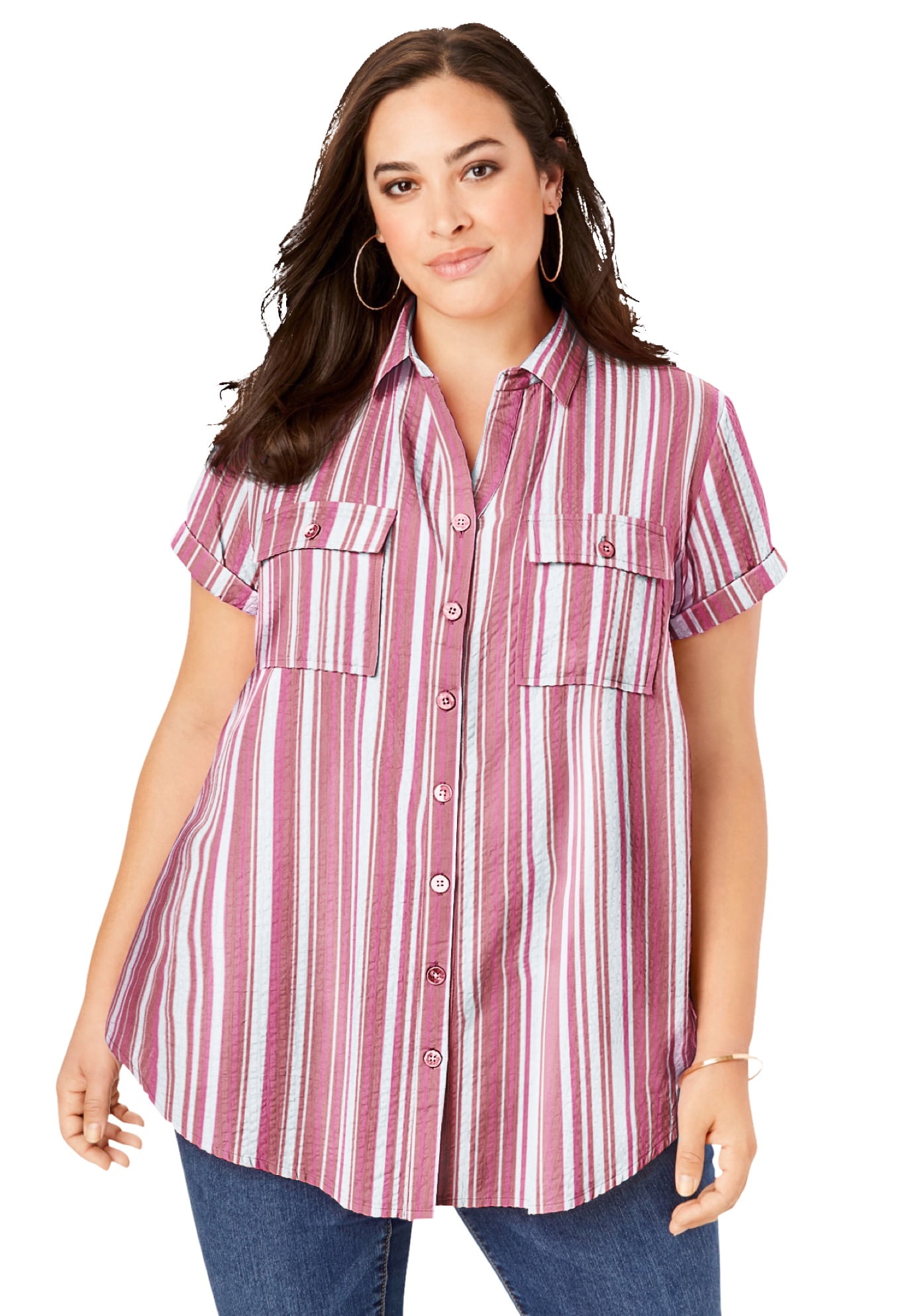 Roaman's Women's Plus Size Seersucker Big Shirt - Walmart.com