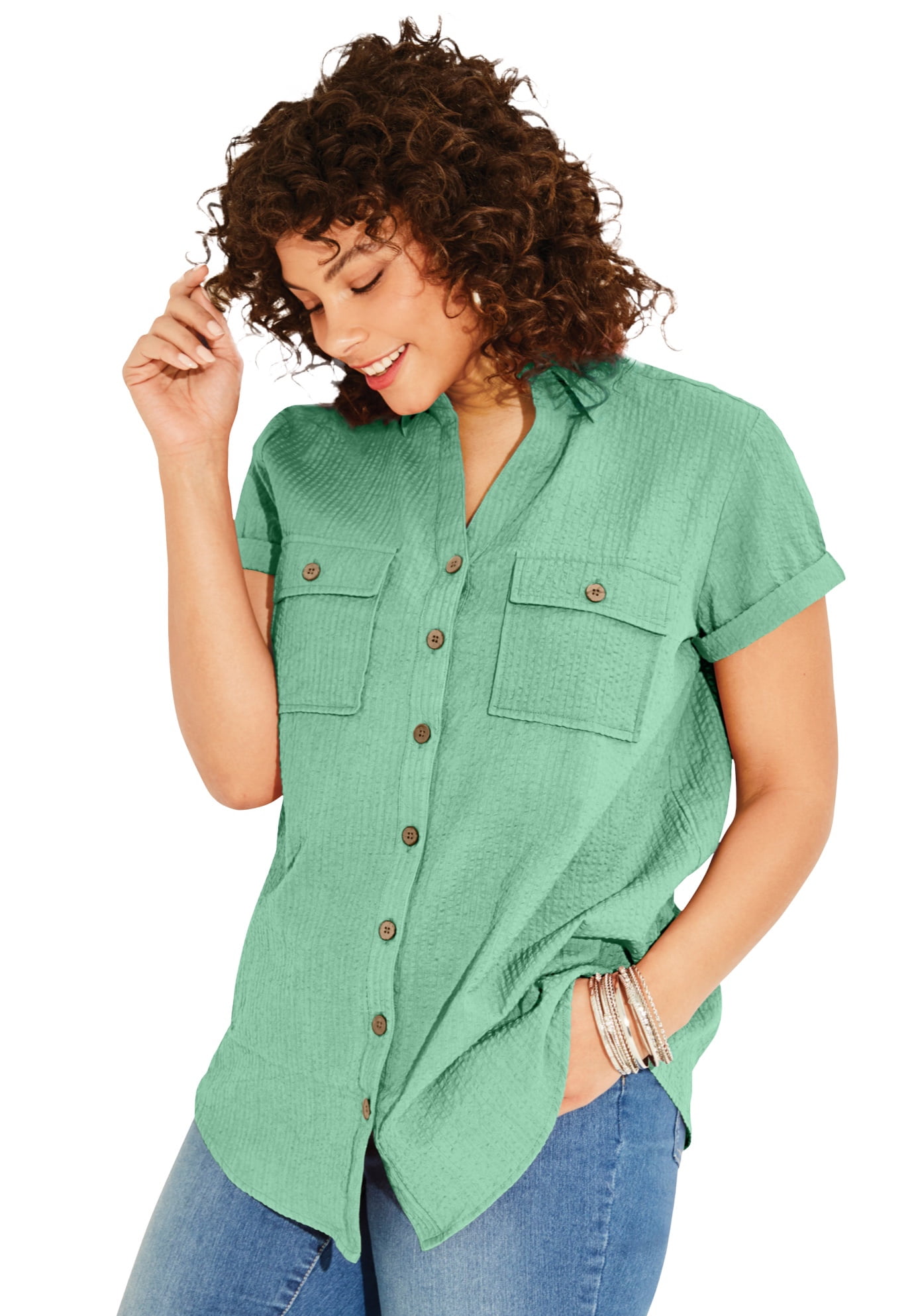 Roaman's Women's Plus Size Seersucker Big Shirt - Walmart.com