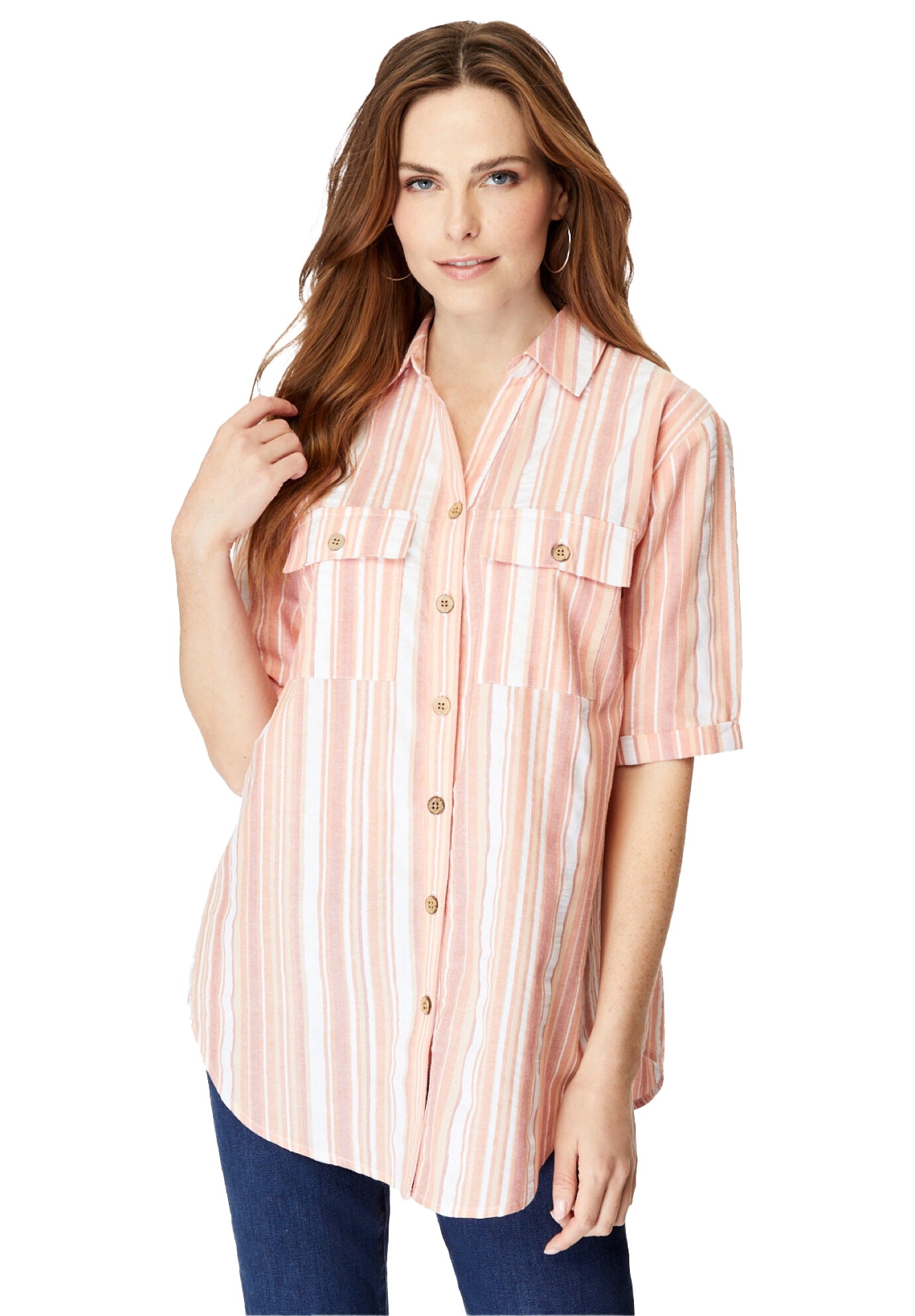 Roaman's Women's Plus Size Seersucker Big Shirt - Walmart.com