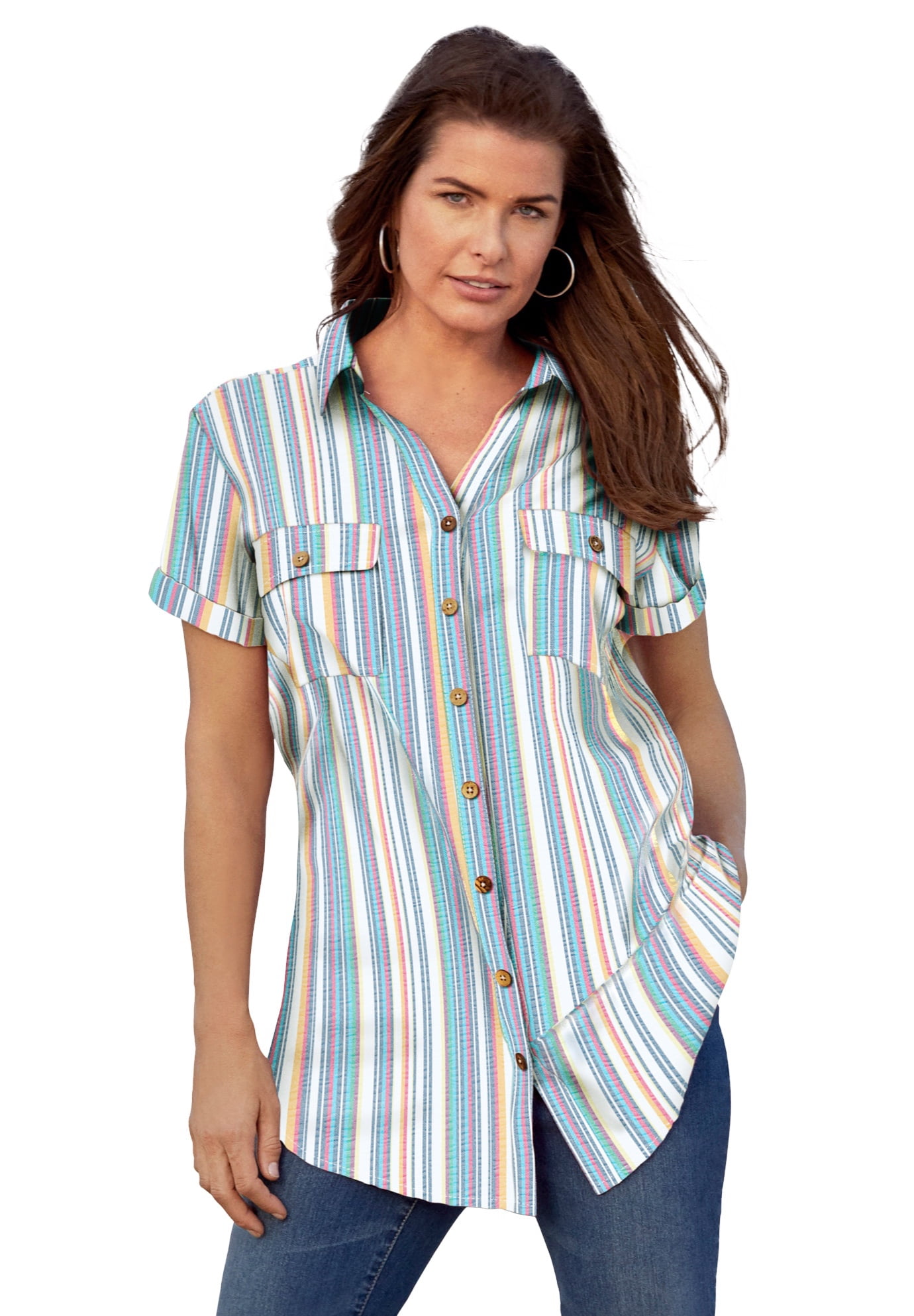 Roaman's Women's Plus Size Seersucker Shirt - Walmart.com