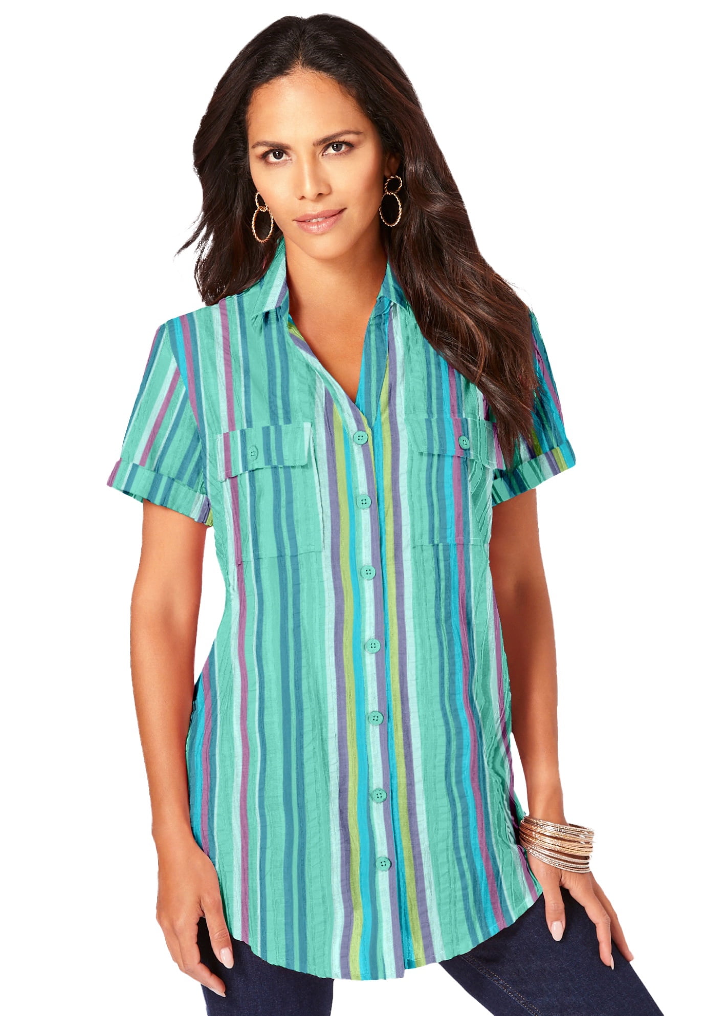 Roaman's Women's Plus Size Seersucker Shirt - Walmart.com