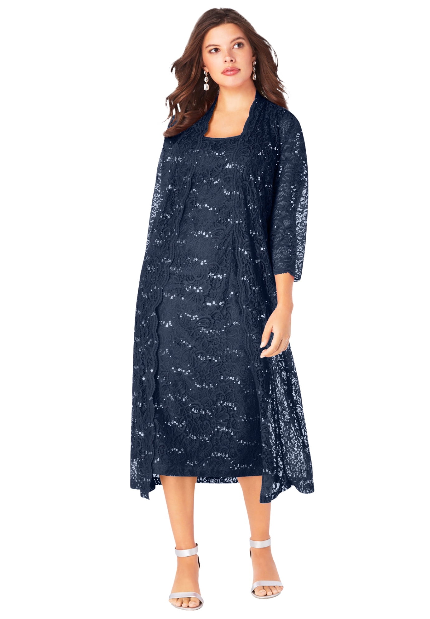 Roaman's Women's Plus Size Sequin Lace Jacket Dress - Walmart.com