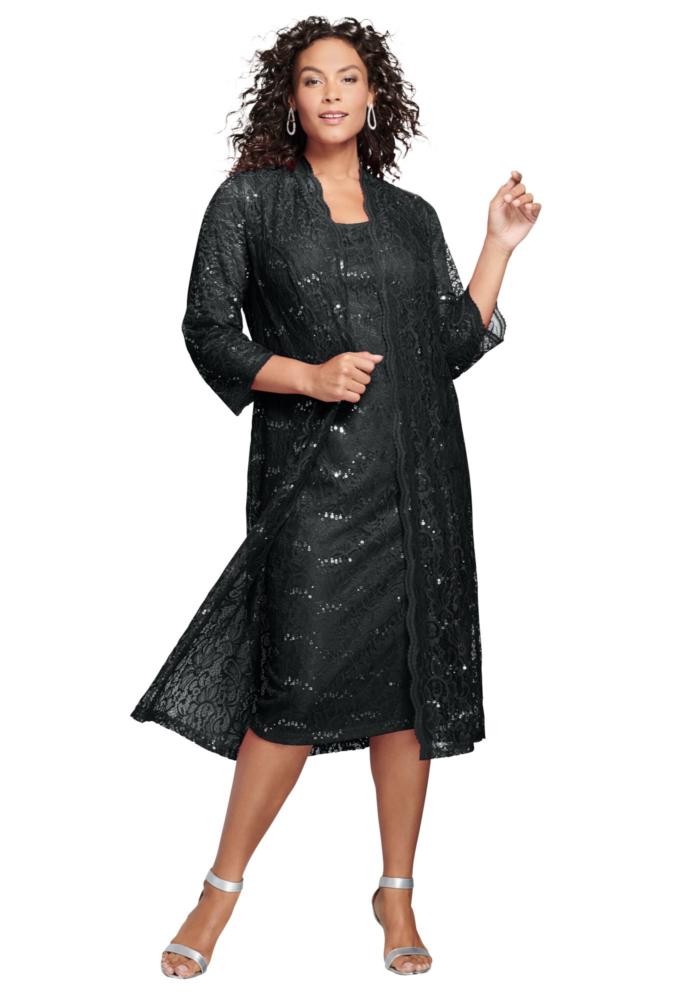 Roaman's Women's Plus Size Sequin Lace Jacket Dress - Walmart.com