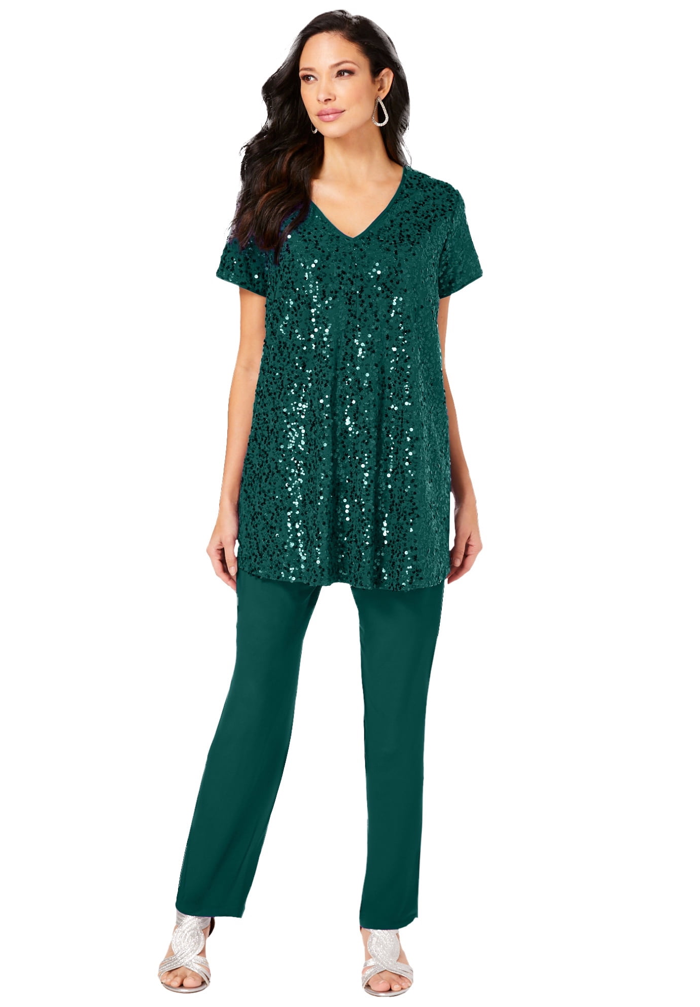 Roaman's Women's Plus Size Sequin Pant Set - Walmart.com