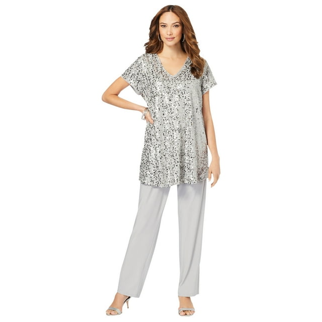 Roamans Womens Plus Size Sequin Tunic And Pant Set