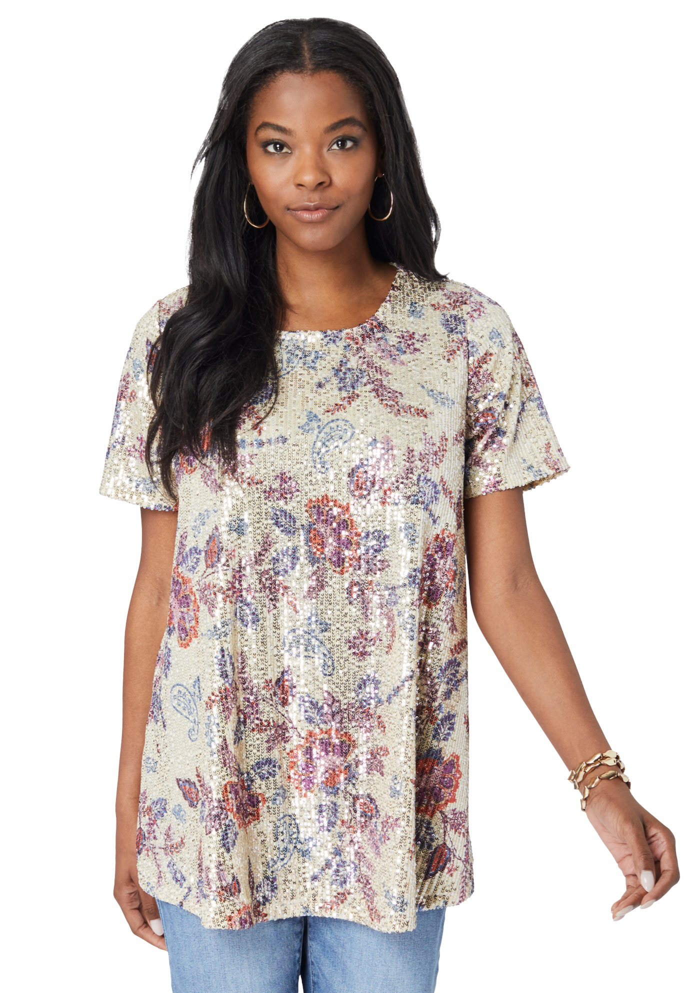 Roaman's Women's Plus Size Sequined Swing Tee - Walmart.com