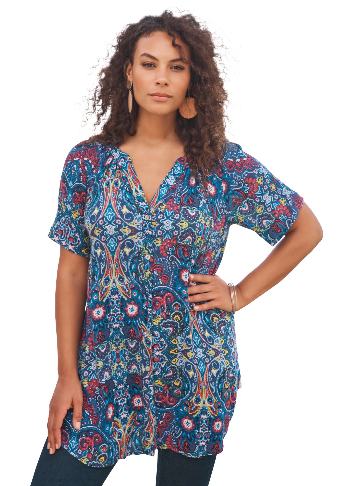 Roaman's Women's Plus Size Short-Sleeve Angelina Tunic - 12 W, Navy ...