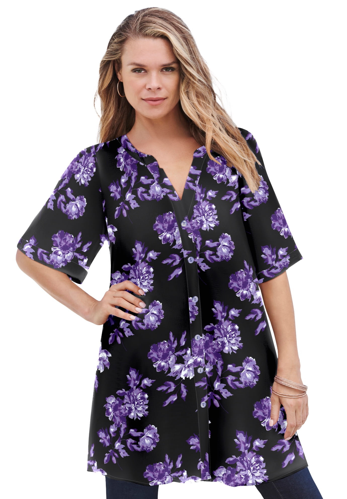 Roaman's Women's Plus Size Short-Sleeve Angelina Tunic - Walmart.com