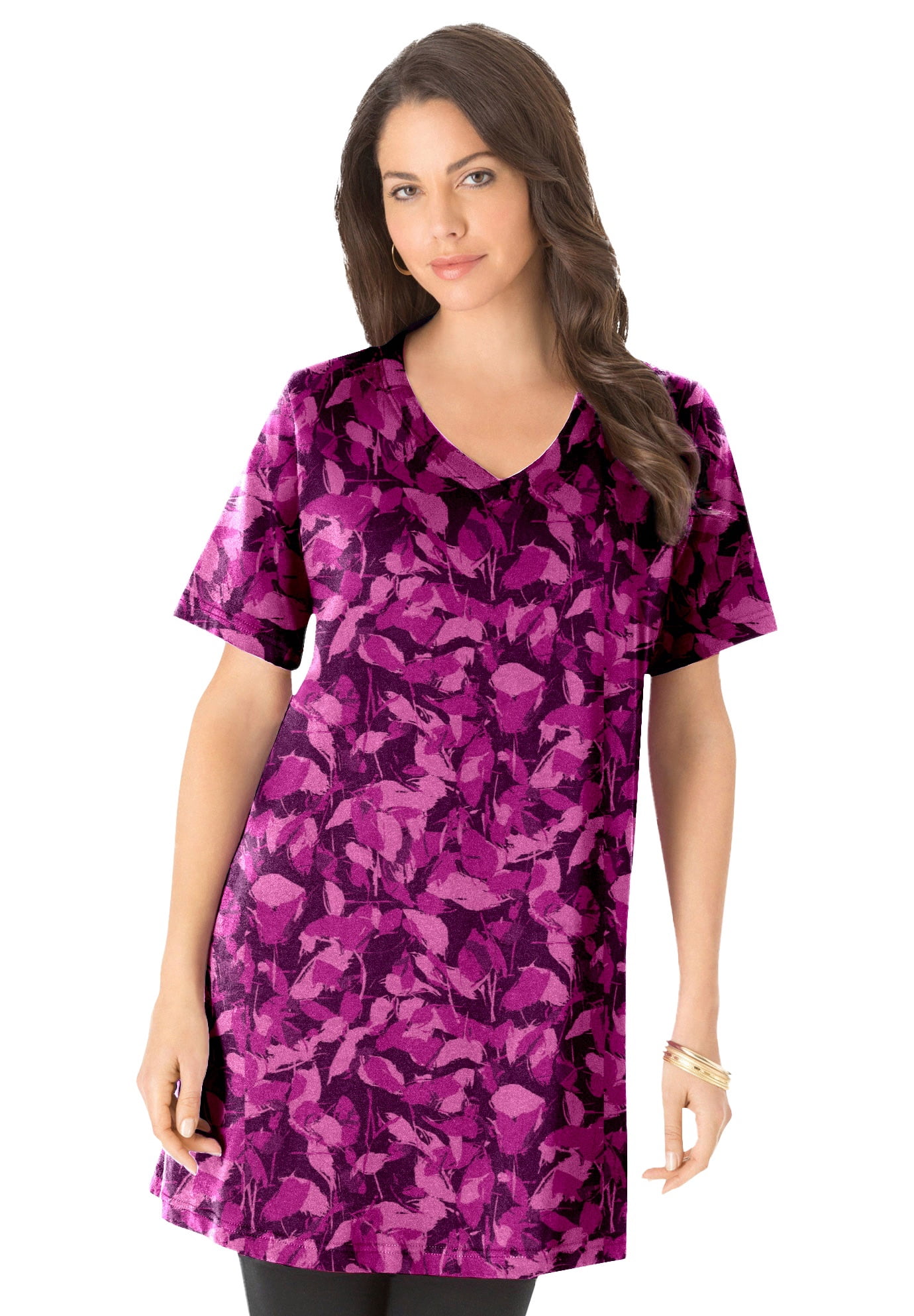 Roaman's Women's Plus Size Ultimate Short Sleeve V Neck Tunic - Walmart.com