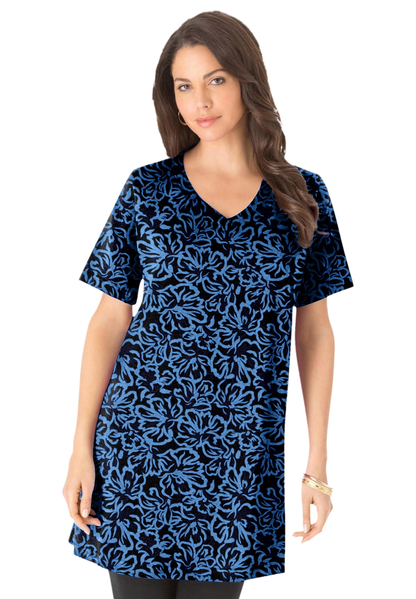 Roaman's Women's Plus Size Short-Sleeve V Neck Ultimate Tunic - Walmart.com