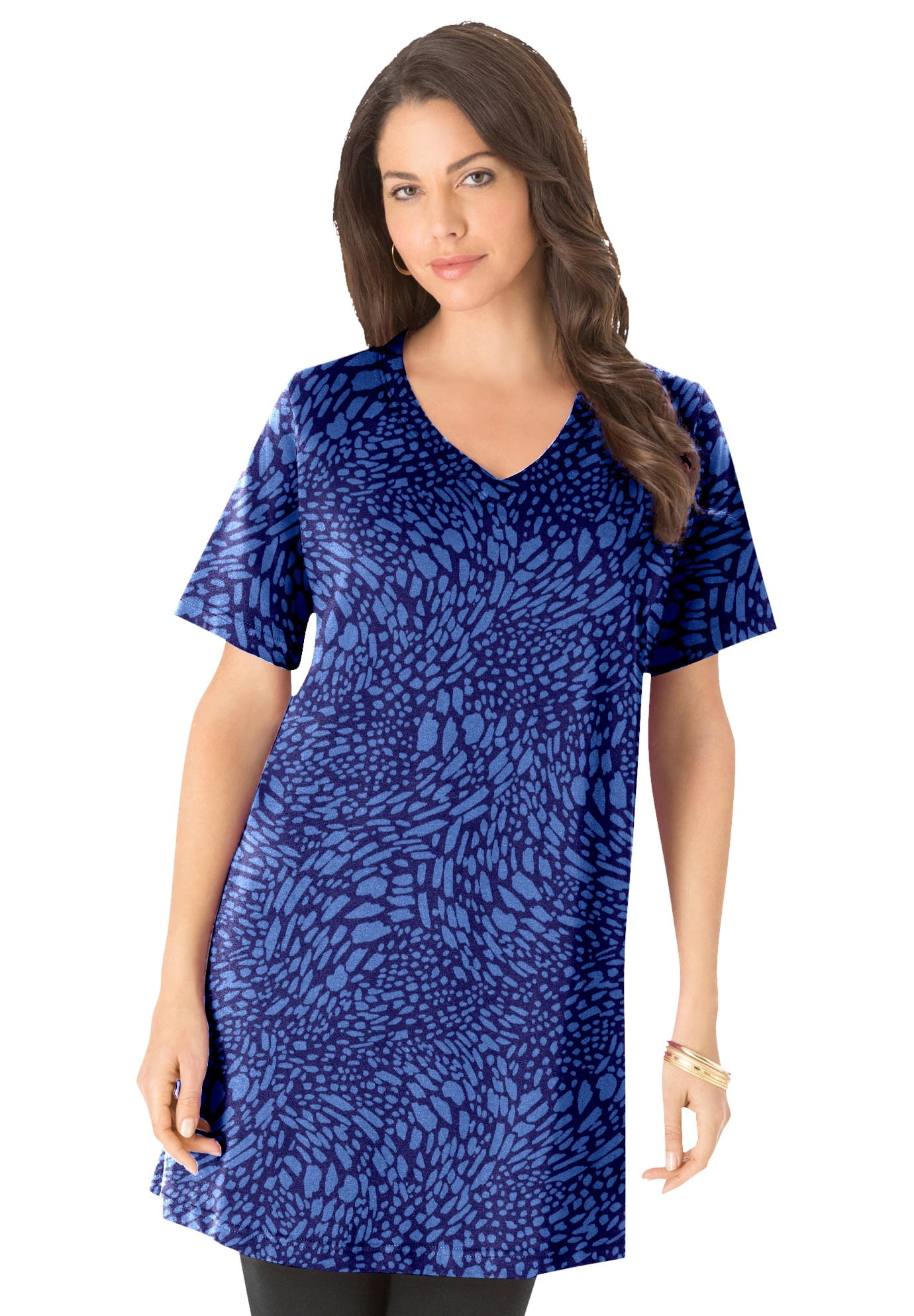 Roaman's Women's Plus Size Plus Size Cotton Short Sleeve V-Neck ...
