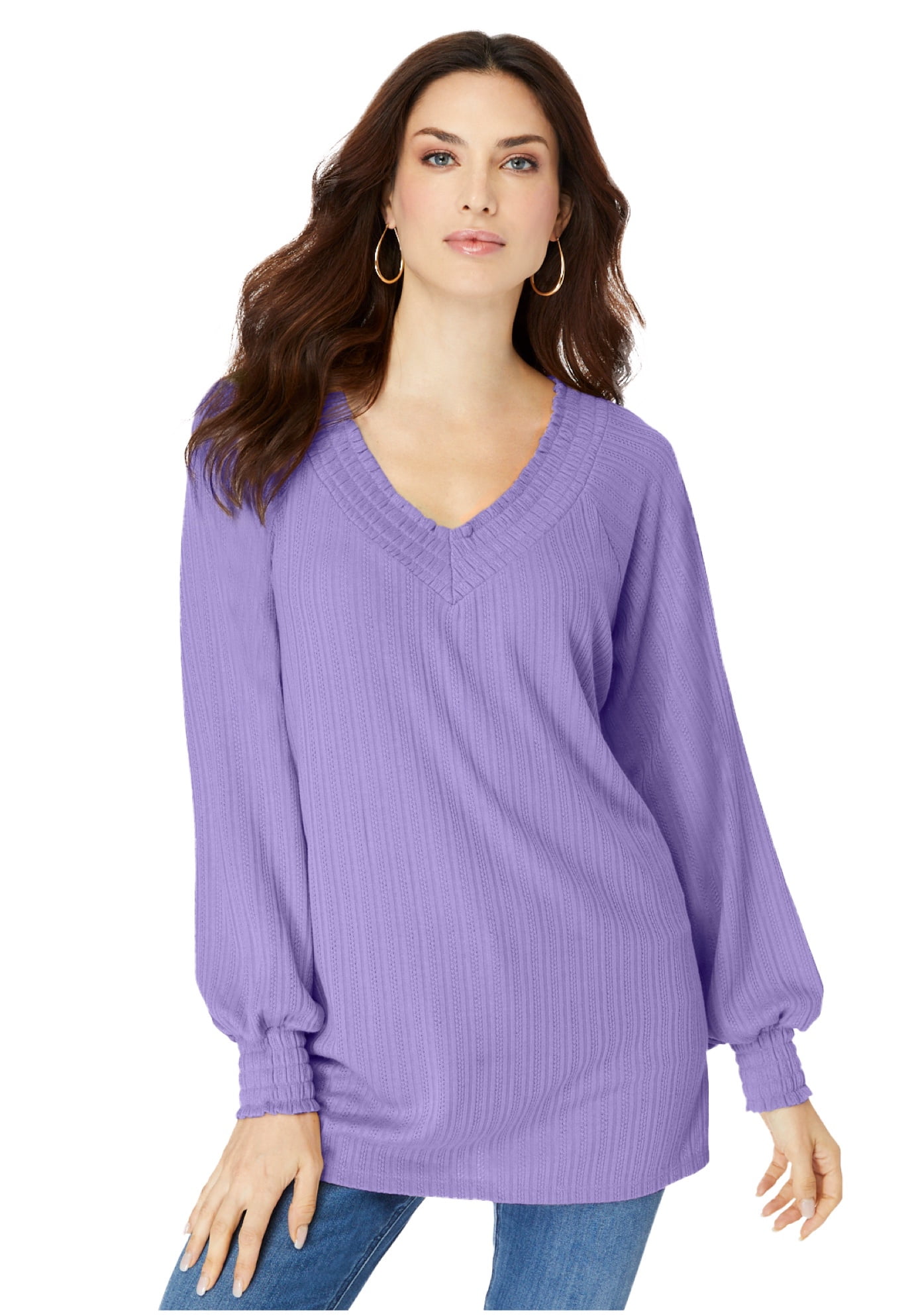 Roaman's Women's Plus Size Smocked Pointelle Top - Walmart.com