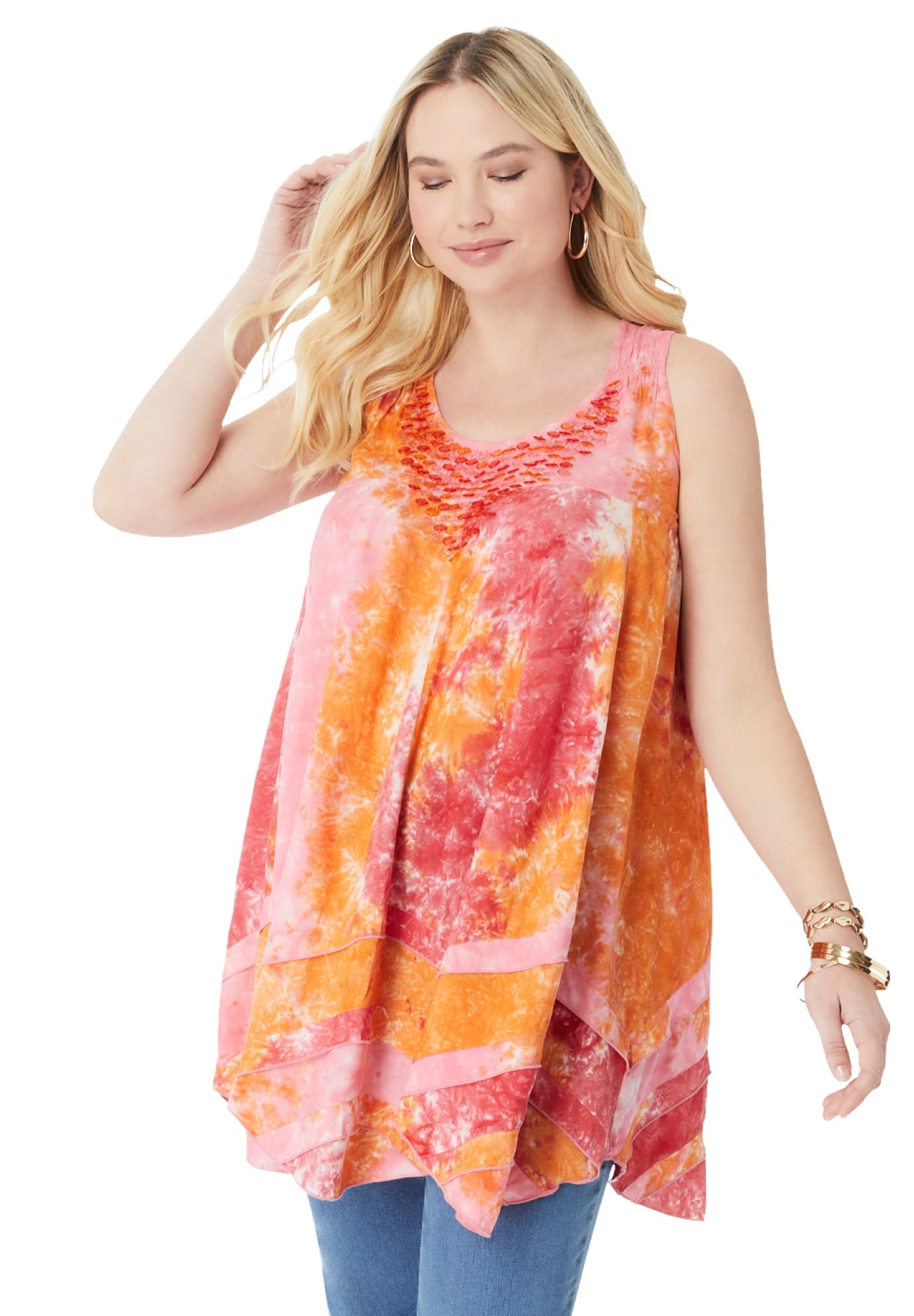Roaman's Women's Plus Size Smocked Racerback Tunic - Walmart.com
