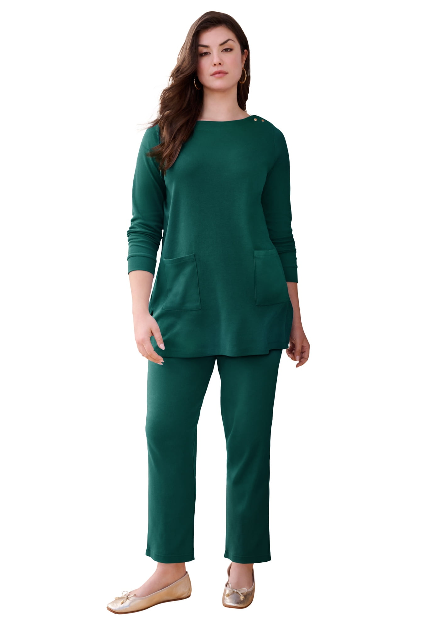 Roaman's Women's Plus Size Snap Button Boatneck Soft Knit Tunic ...