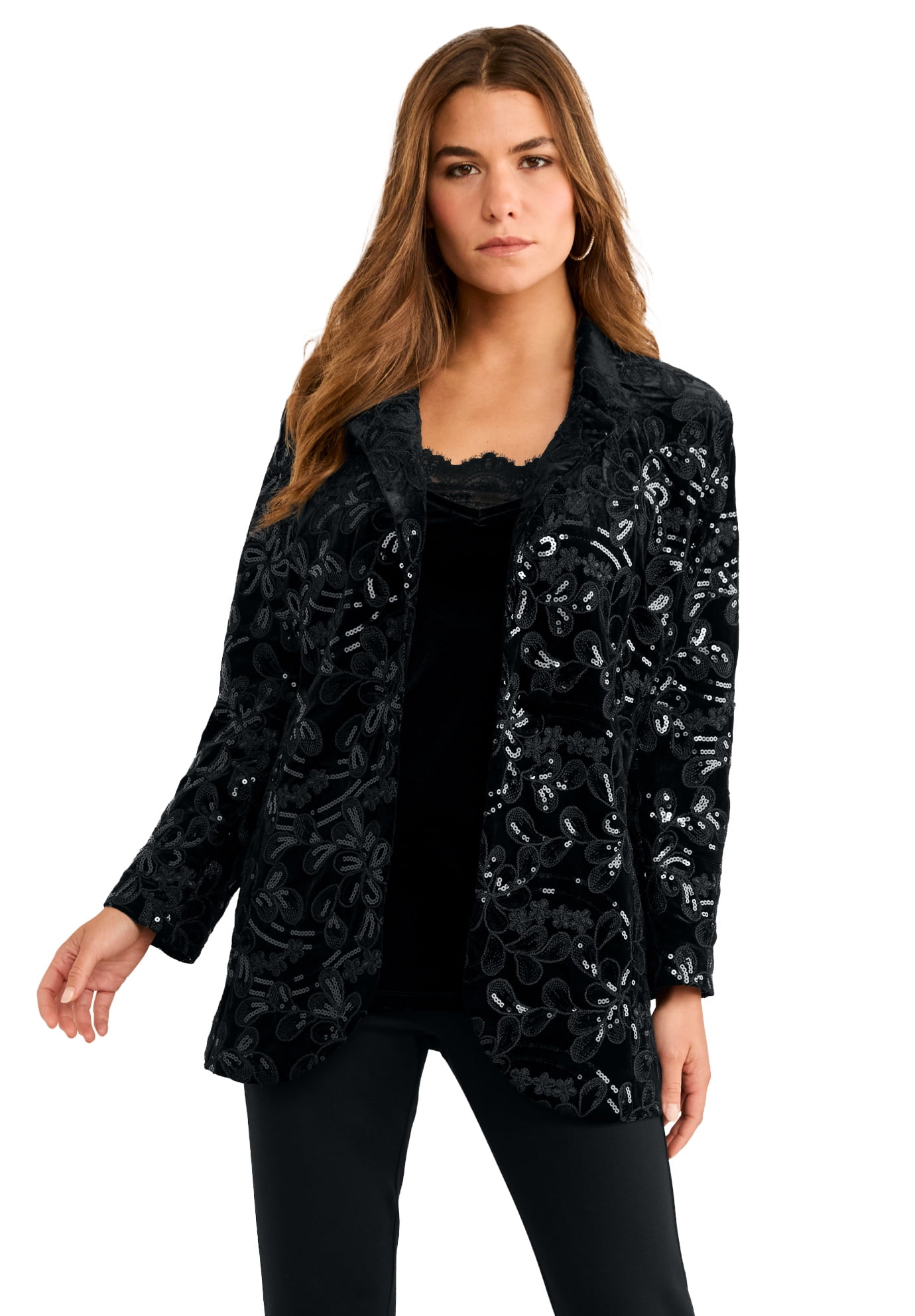 Roaman's Women's Plus Size Sequin Embroidered Blazer - Walmart.com
