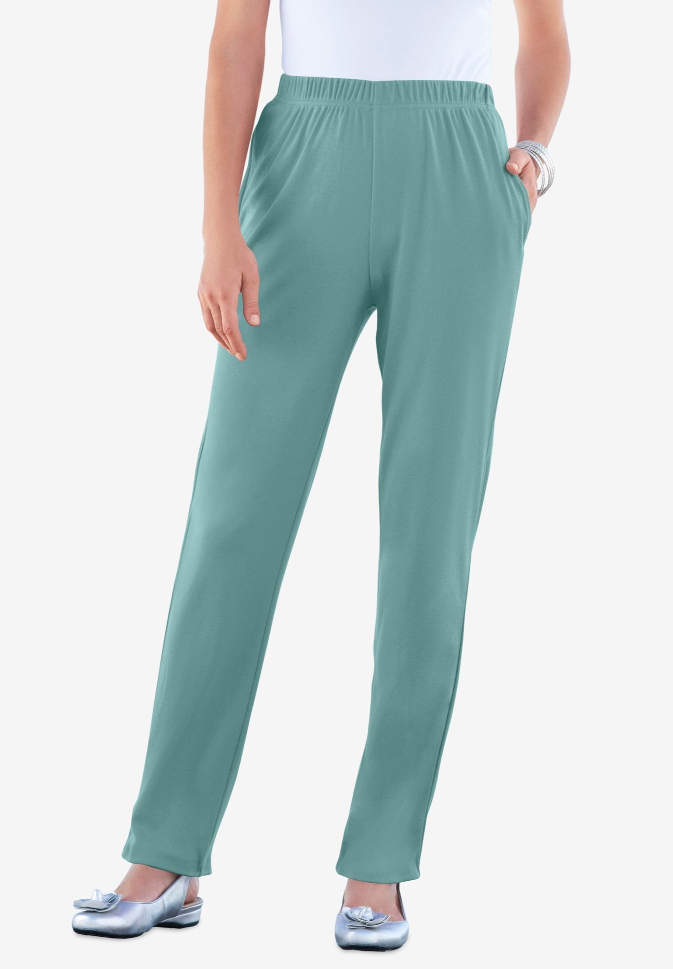 Roaman's Women's Plus Size Straight Leg Soft Knit Pull On Pant ...