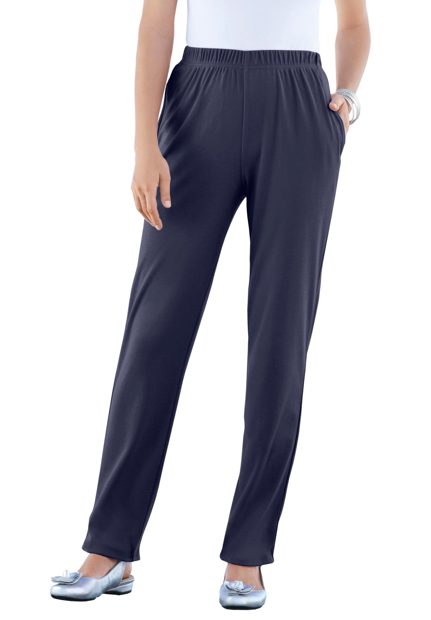 Roaman's Women's Plus Size Petite Straight Leg Soft Knit Pant - Walmart.com