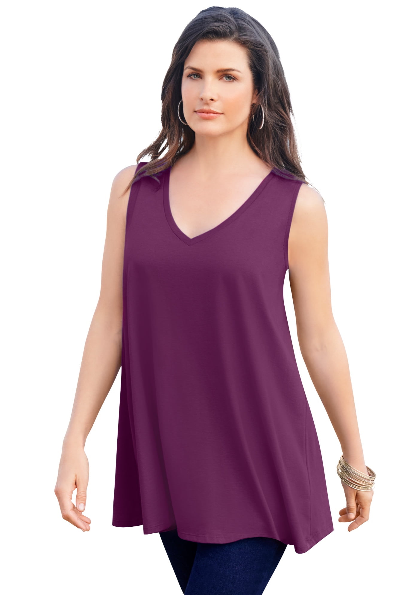 Roaman's Women's Plus Size Cotton Ultimate Swing Tank Top - Walmart.com