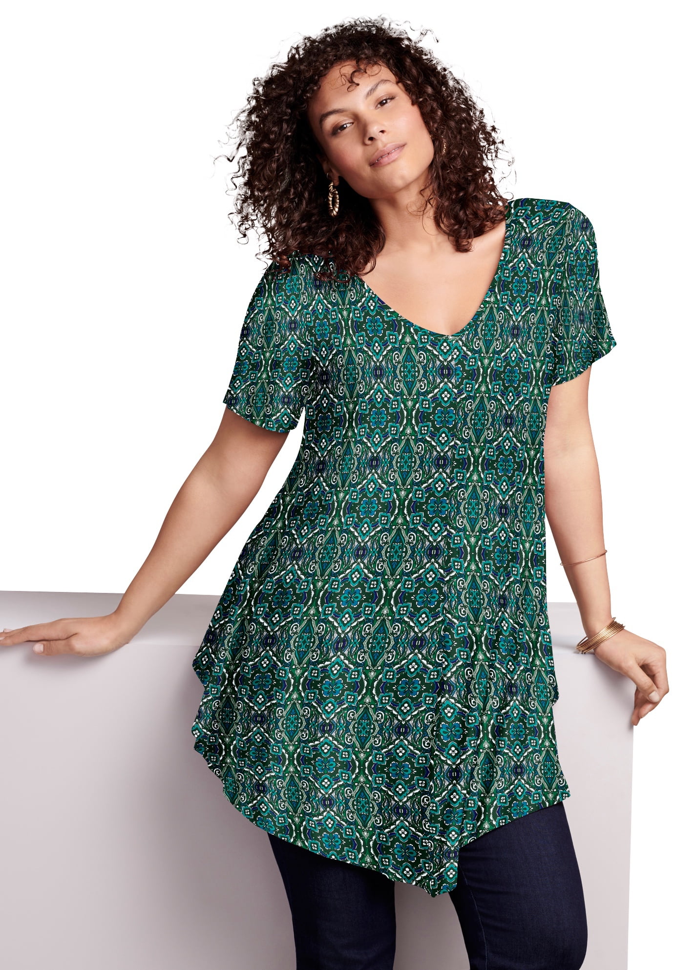 Roamans Womens Plus Size Swing Ultra Femme Tunic 14 16 Green