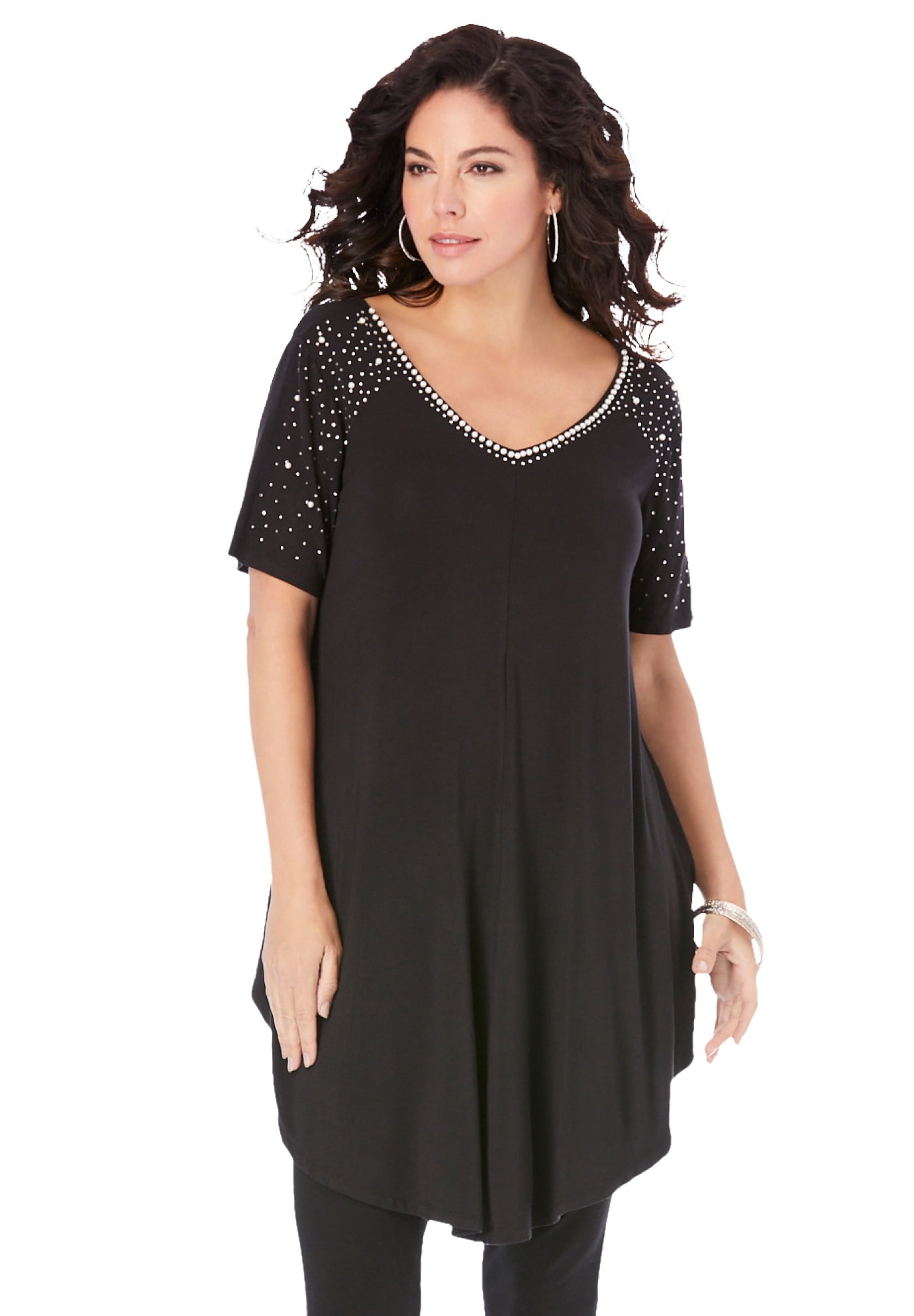 Roaman's Women's Plus Size V Neck Ultra Drape Swing Tunic - Walmart.com