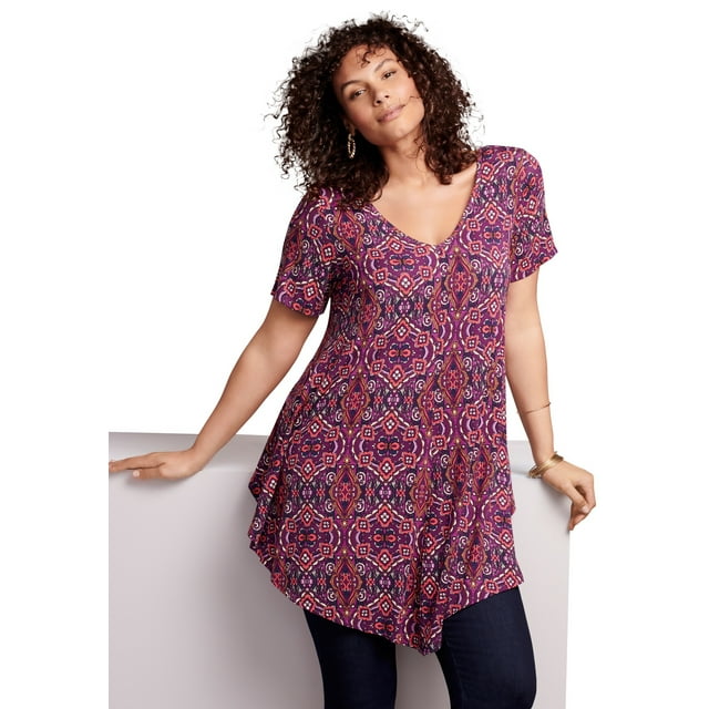 Roaman's Women's Plus Size V Neck Ultra Drape Swing Tunic - Walmart.com