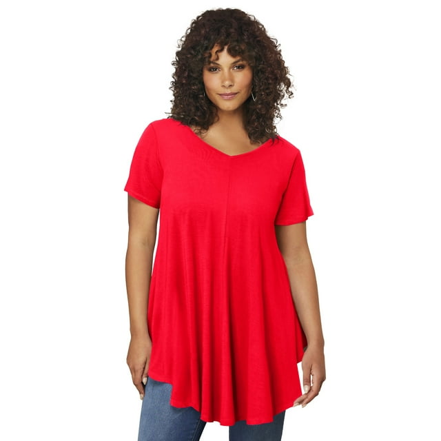 Roamans Womens Plus Size Swing Ultra Femme Tunic Short Sleeve V Neck