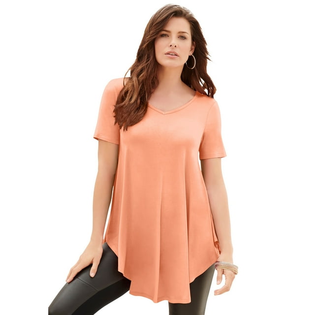 Roamans Womens Plus Size Swing Ultra Femme Tunic Short Sleeve V Neck