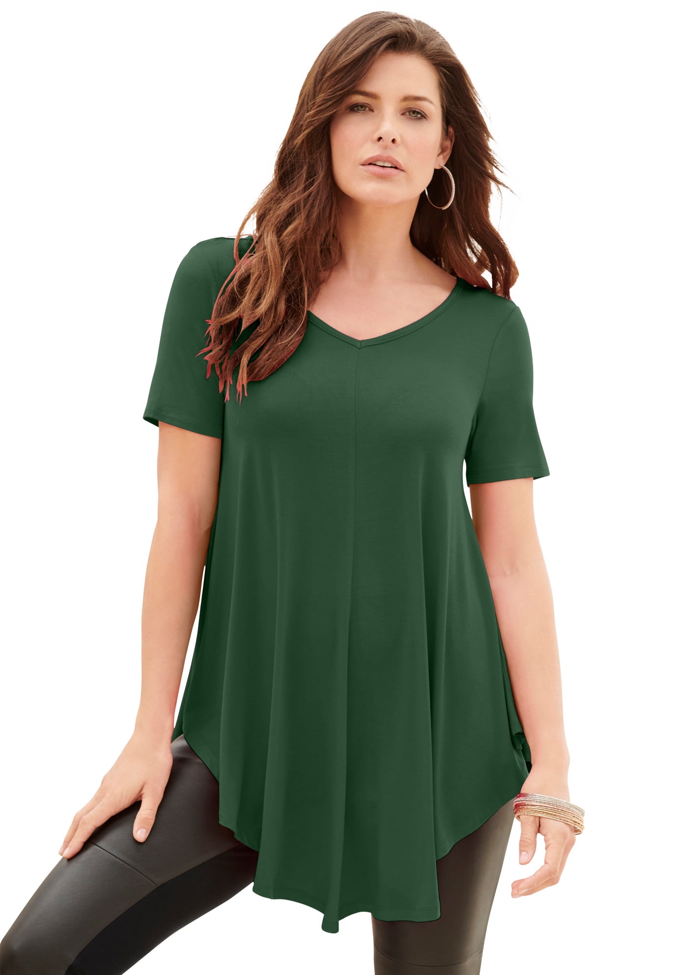 Roamans Womens Plus Size Swing Ultra Femme Tunic Short Sleeve V Neck