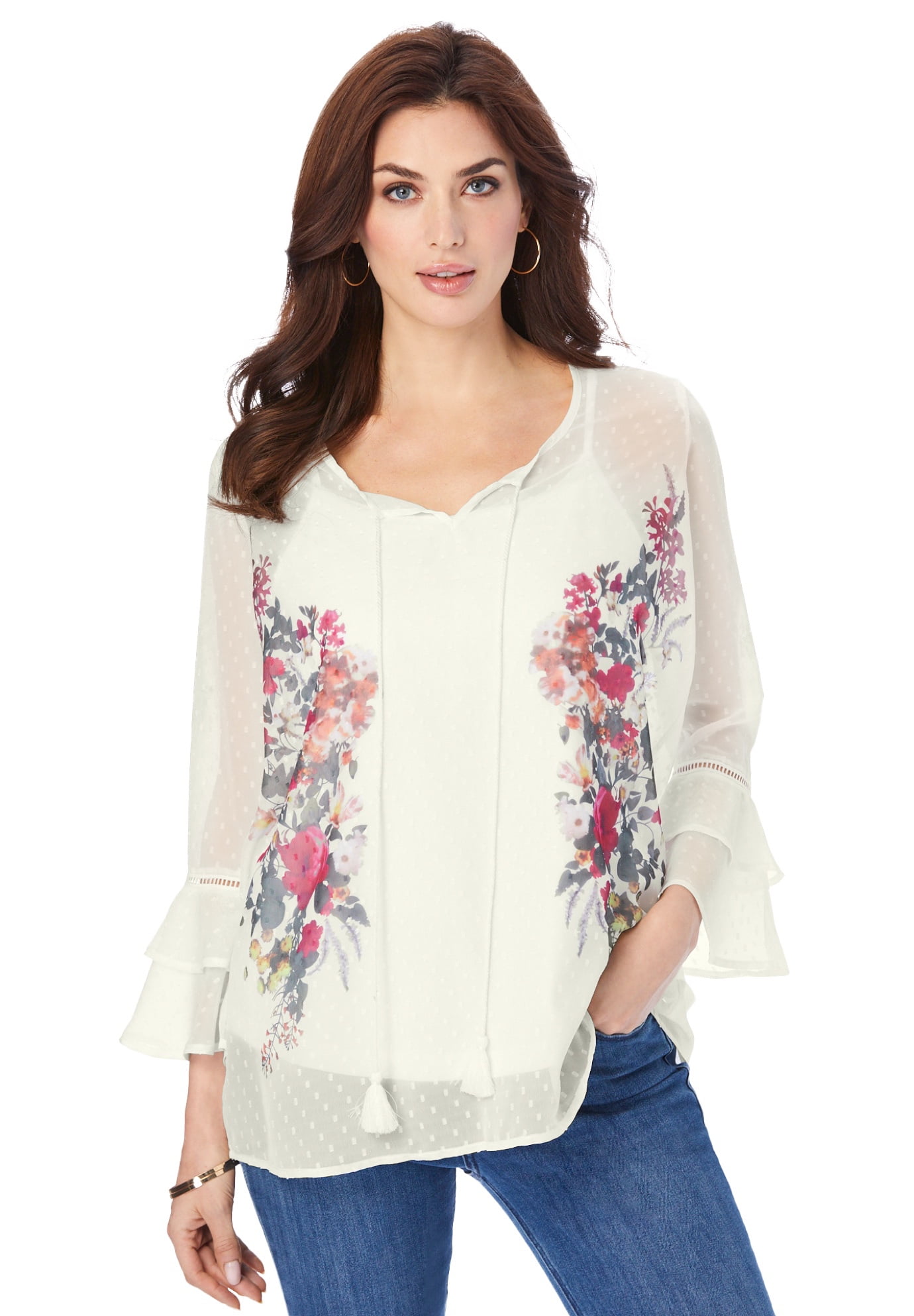 Roaman's Women's Plus Size Swiss Dot Georgette Top - Walmart.com
