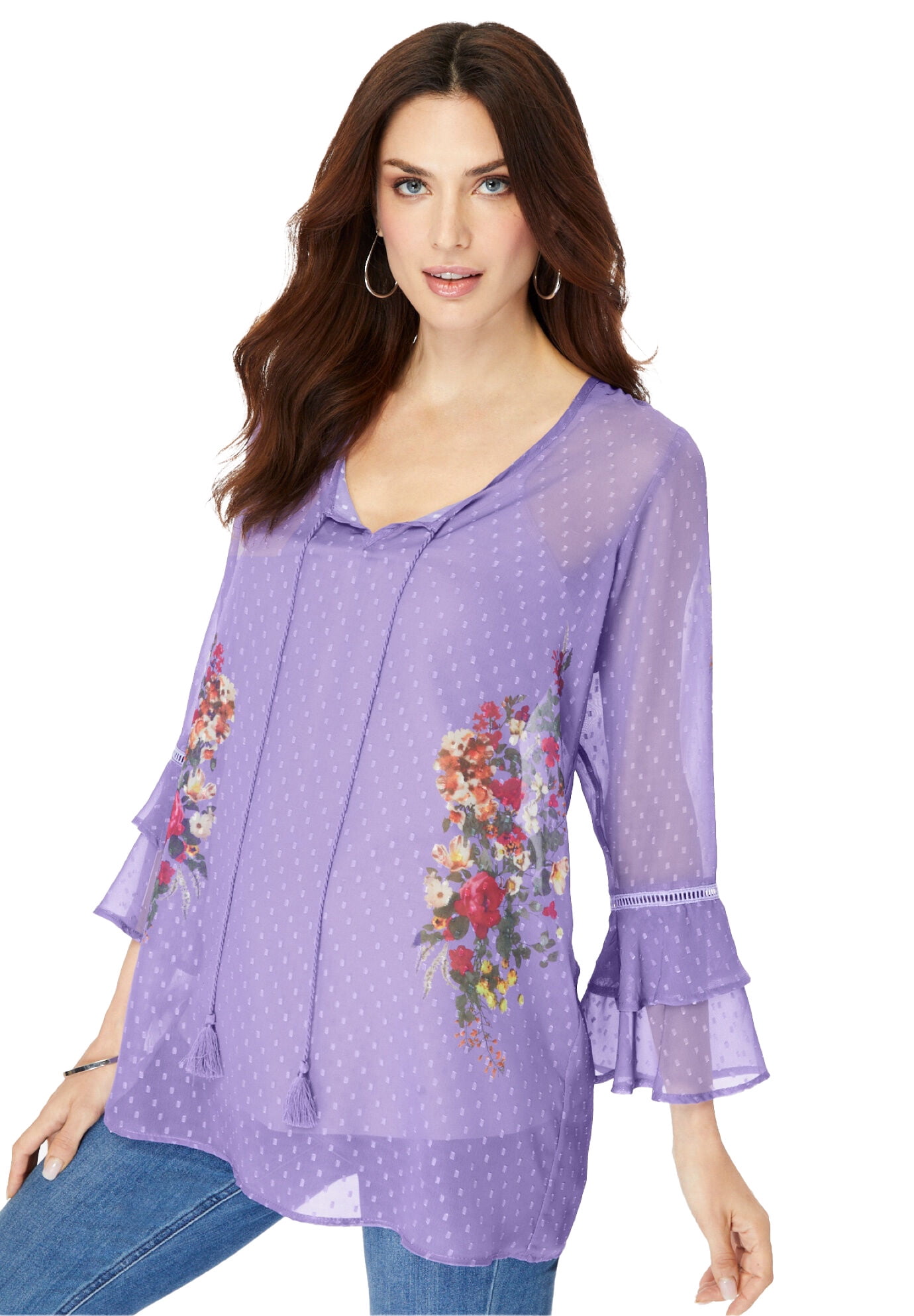 Roaman's Women's Plus Size Swiss Dot Georgette Top - Walmart.com