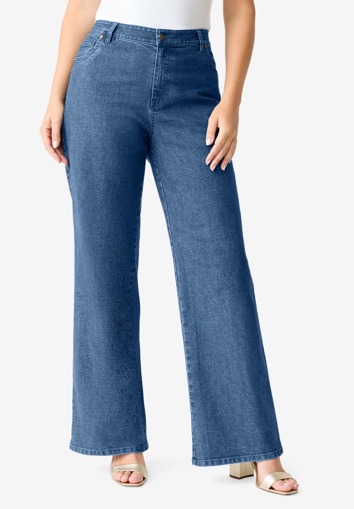 Roaman's Women's Plus Size Tall Plus Size Classic Stretch Wide Leg Jean ...