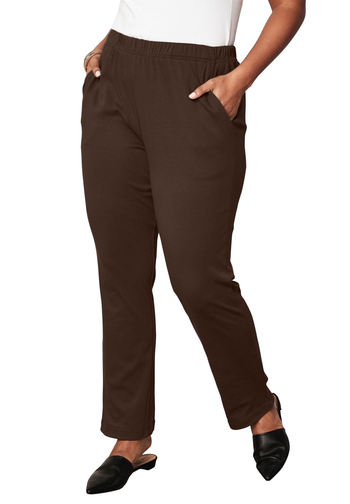 Roaman's Women's Plus Size Petite Plus Size Straight Leg Soft Knit Pull ...