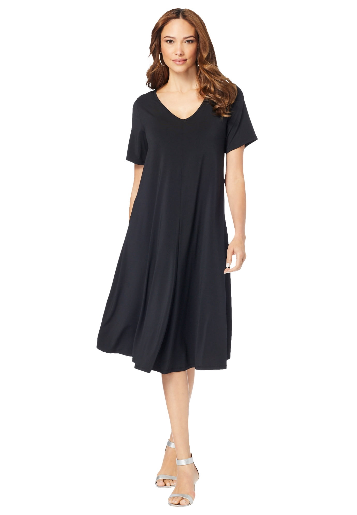 Roaman's Women's Plus Size Tall Ultrasmooth Fabric V-Neck Swing Dress ...