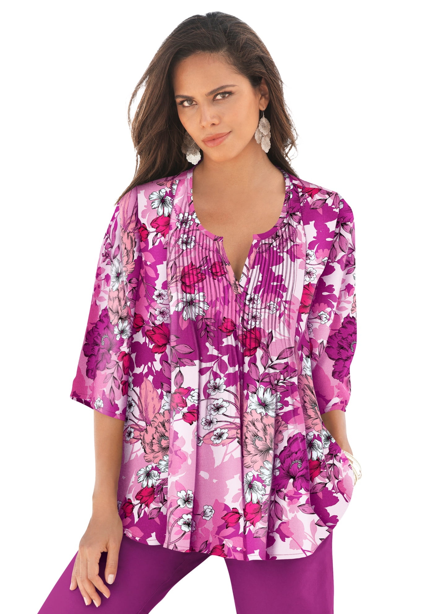 Roaman's Women's Plus Size Tara Pleated Big Shirt - Walmart.com