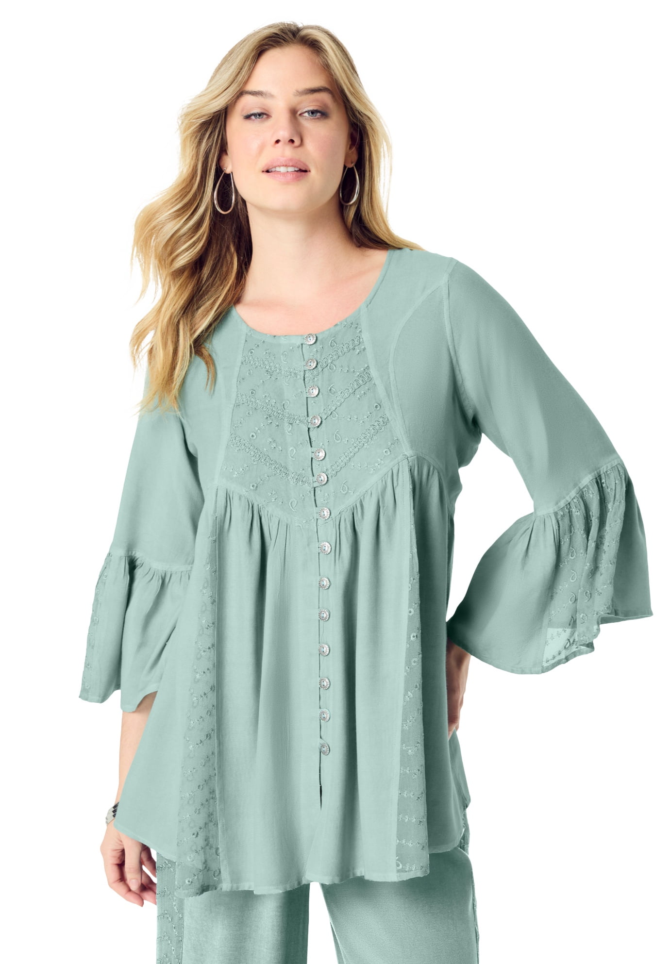 Roaman's Women's Plus Size Taylor Acid Wash Big Shirt - Walmart.com