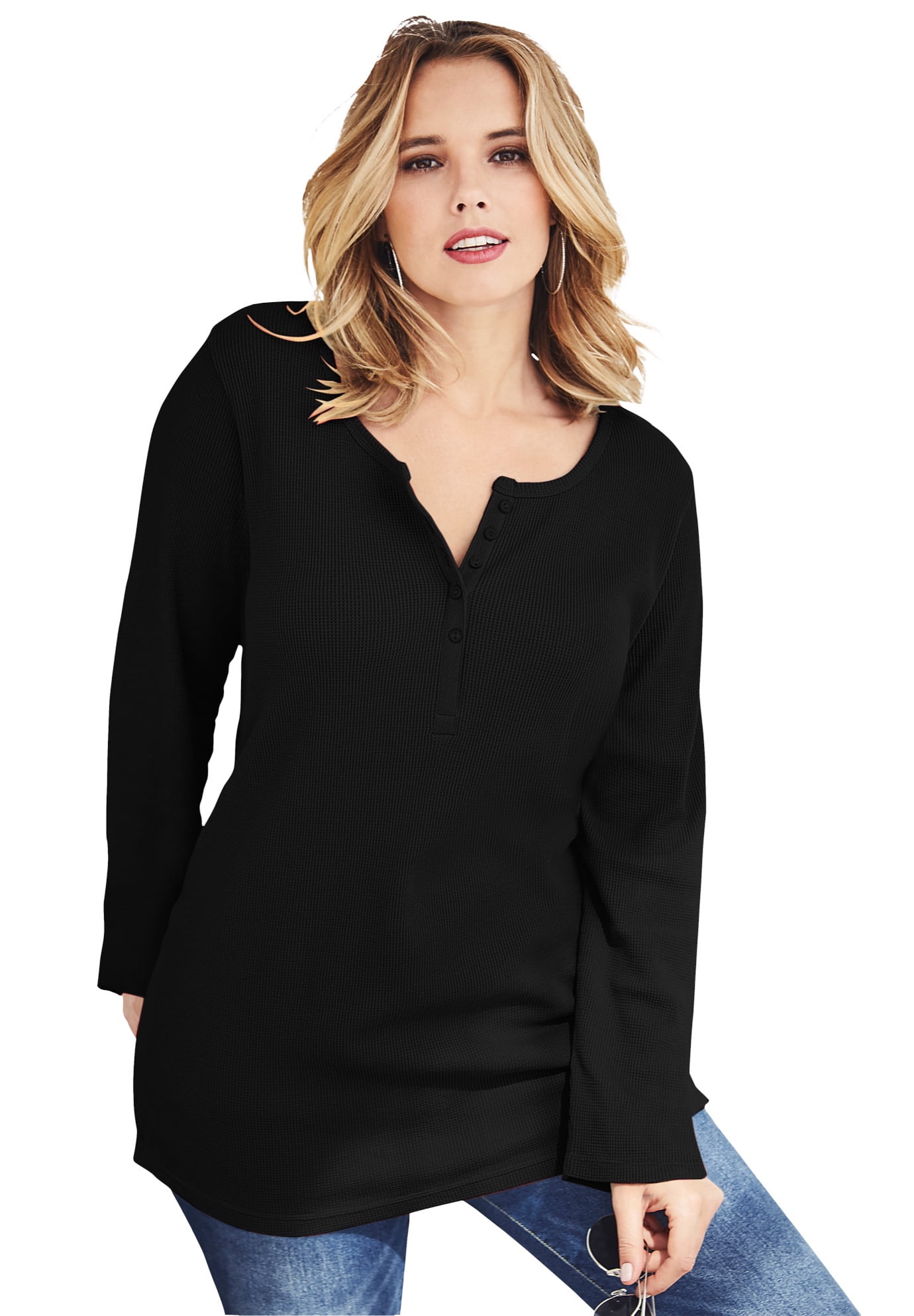 Roaman's Women's Plus Size Thermal Henley Tunic - Walmart.com