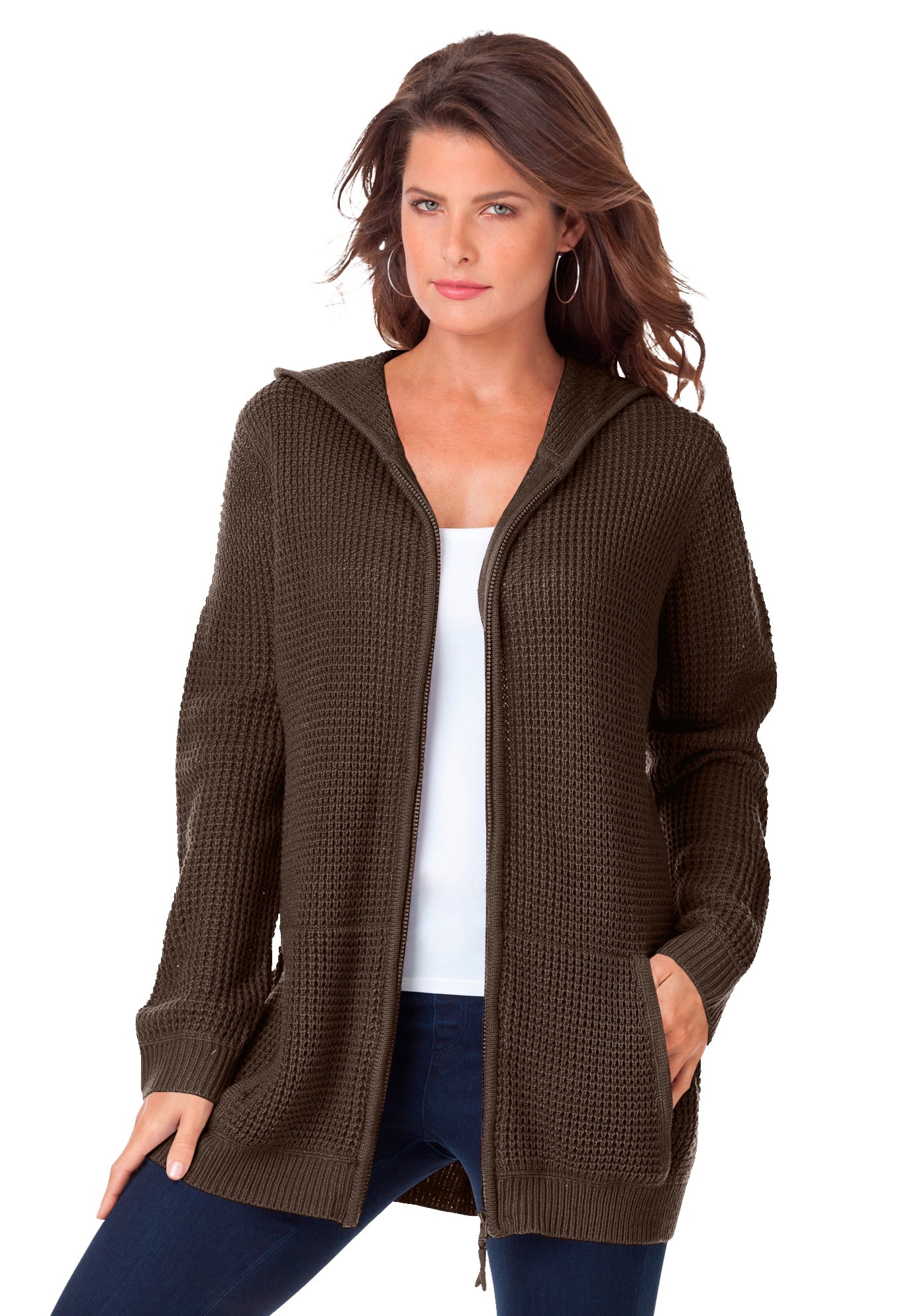Roamans Womens Plus Size Thermal Waffle Hoodie Zip Up Cardigan Jacket