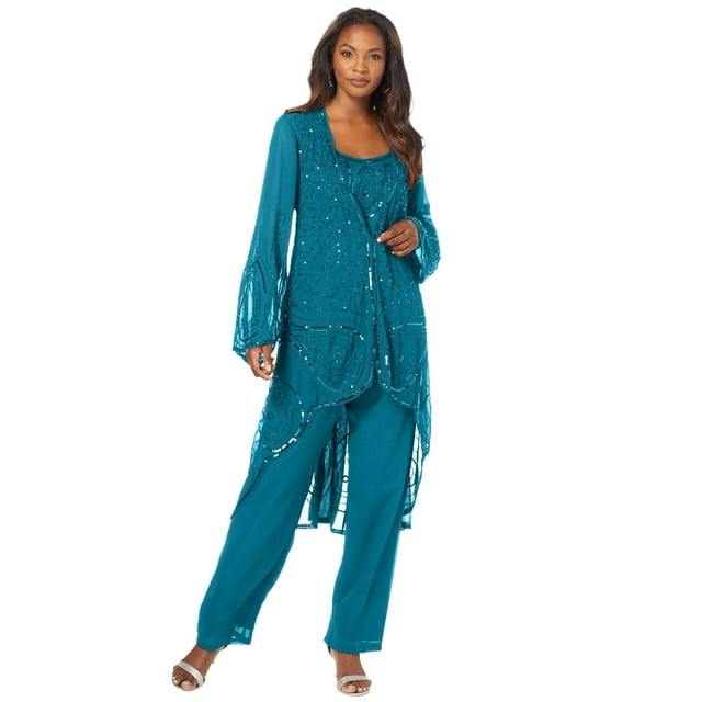 Roaman's Women's Plus Size Three-Piece Beaded Pant Suit - Walmart.com