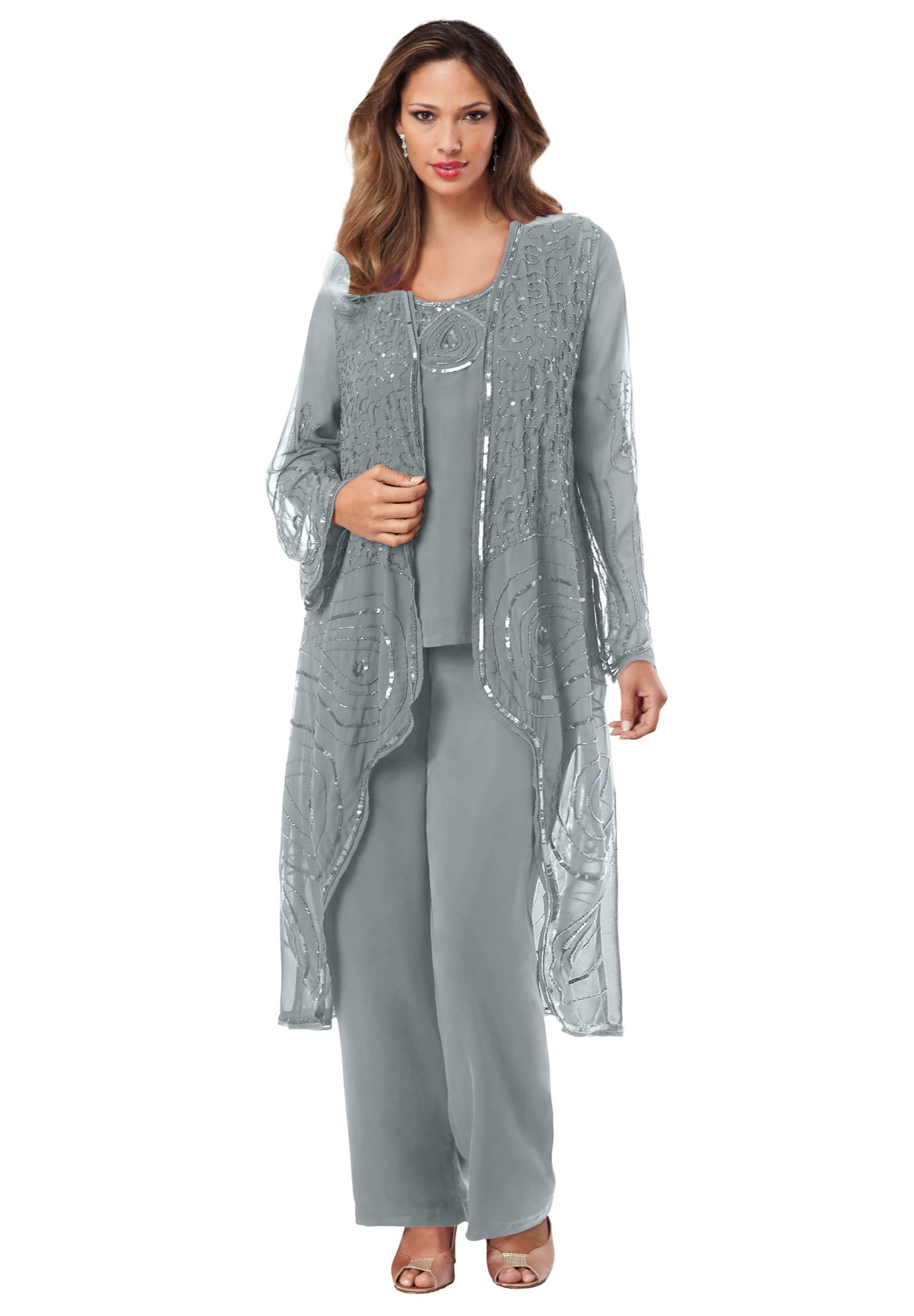 Roaman's Women's Plus Size Three-Piece Beaded Pant Suit - Walmart.com
