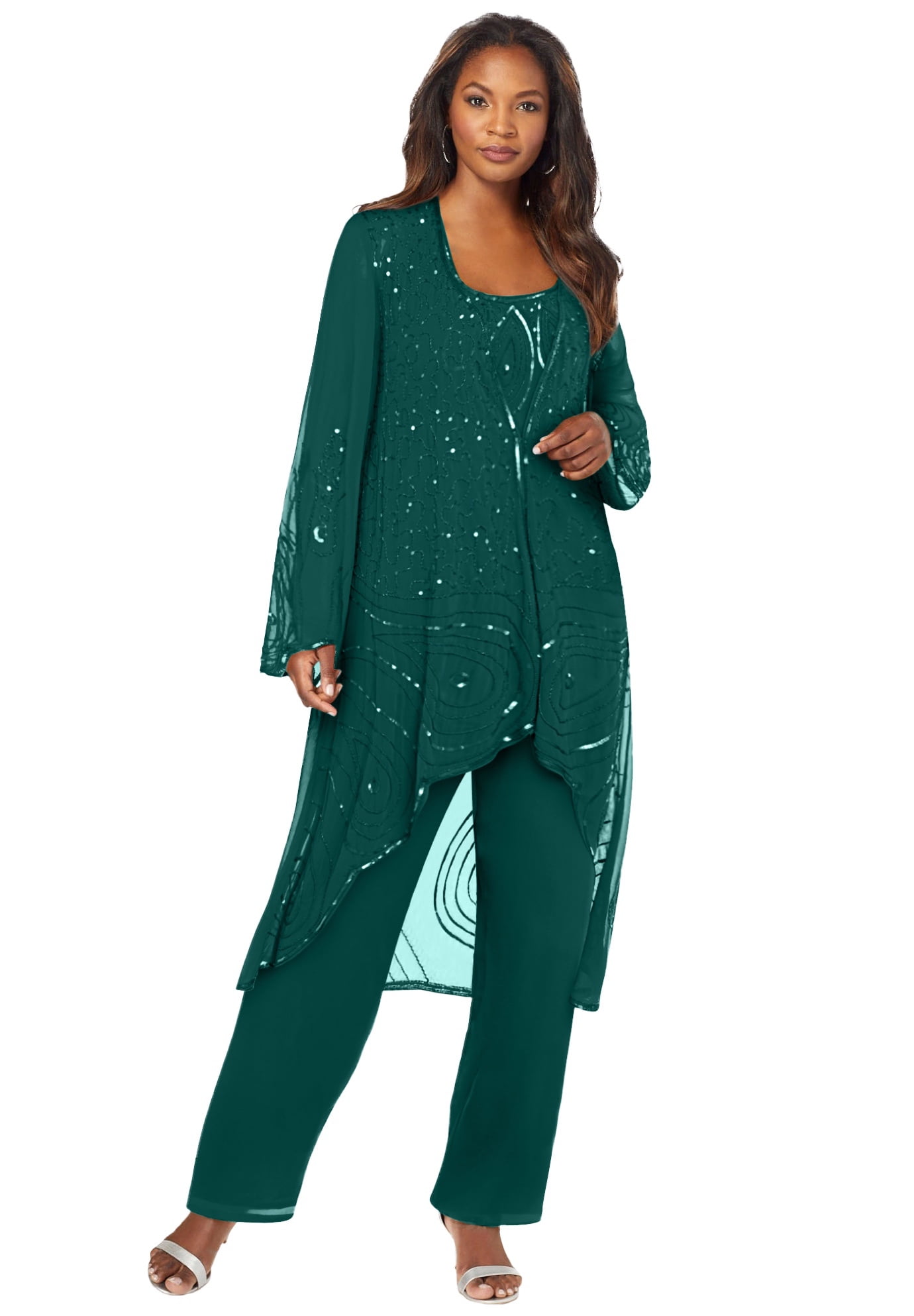 Roaman's Women's Plus Size Three-Piece Beaded Pant Suit - Walmart.com