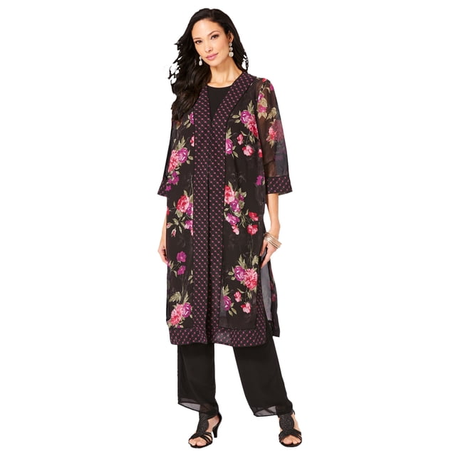 Roaman's Women's Plus Size Three-Piece Duster & Pant Suit - Walmart.com