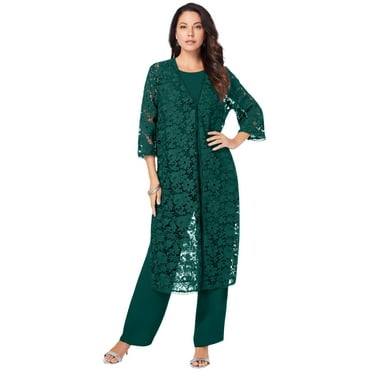 Roaman's Women's Plus Size Three-Piece Beaded Pant Suit - 26 W, Deep ...