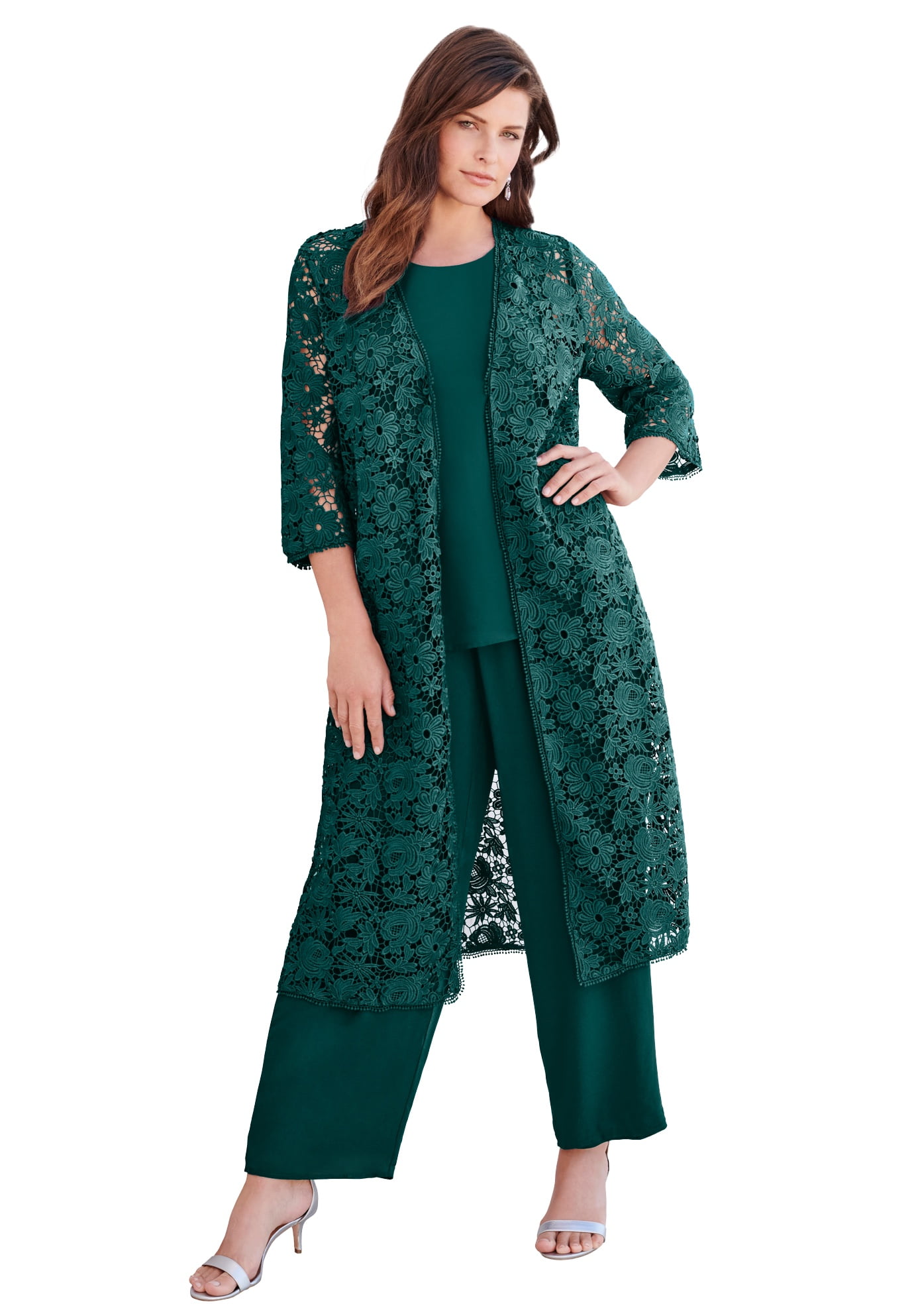 Roaman's Women's Plus Size Lace Duster Pant Set - Walmart.com