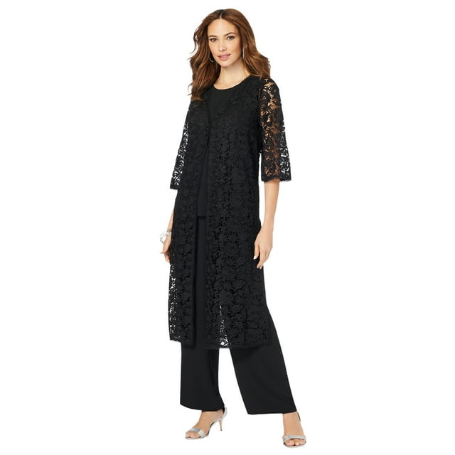 Roaman's Women's Plus Size Three-Piece Lace Duster & Pant Suit Formal ...