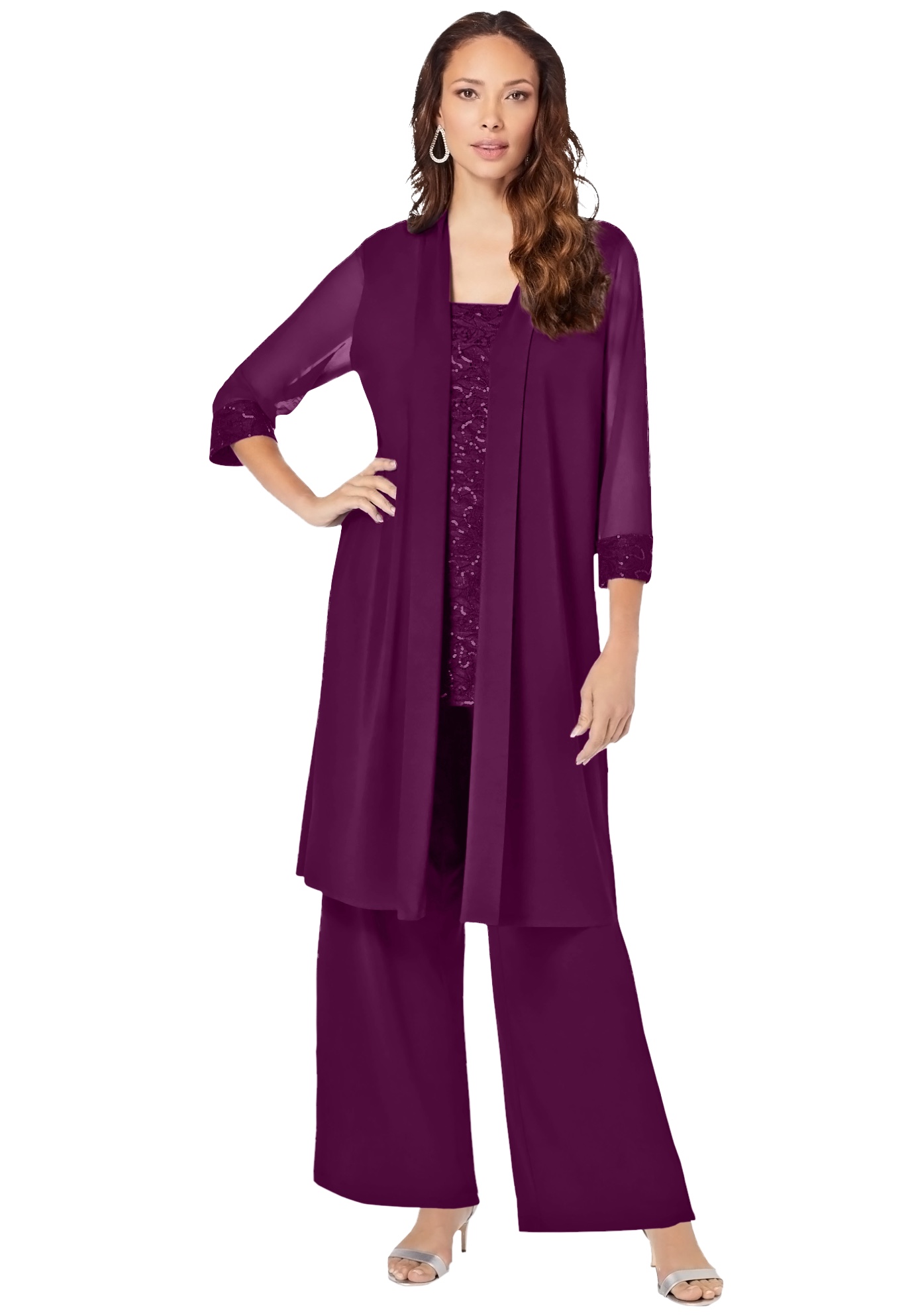 Roaman's Women's Plus Size Ultrasmooth Sequin Duster Pant Set - Walmart.com