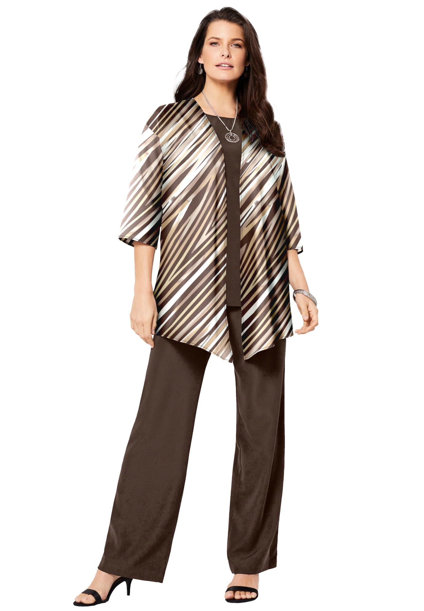 Roaman's Women's Plus Size Three-Piece Pantsuit - Walmart.com