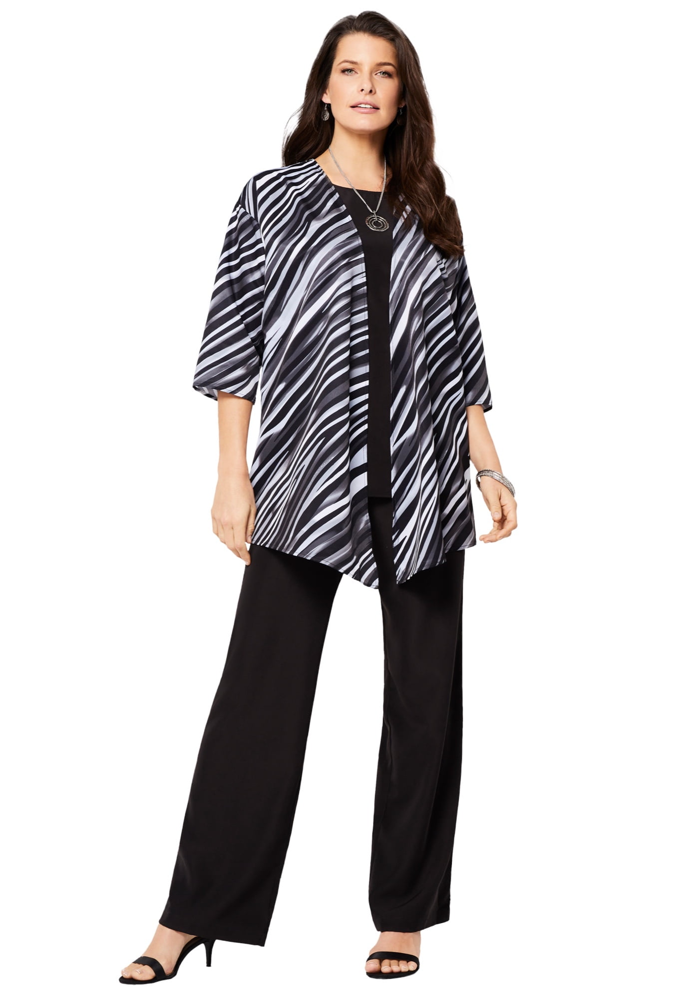 Roaman's Women's Plus Size Three-Piece Pantsuit - Walmart.com