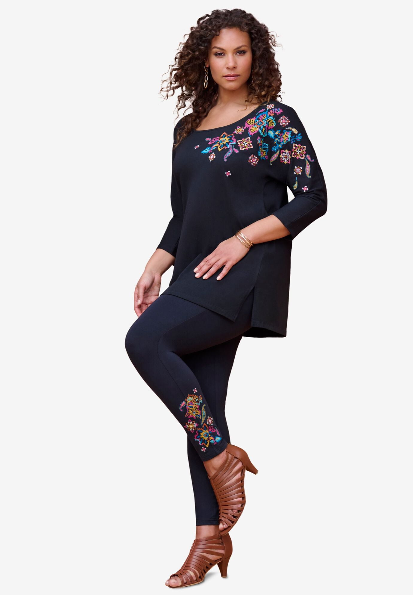 Roaman's Women's Plus Size Three-Quarter Sleeve Embellished Tunic ...