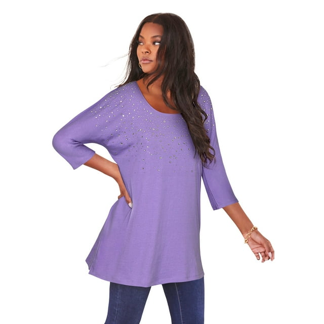 Roamans Womens Plus Size Three Quarter Sleeve Embellished Tunic 22